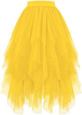 Generic Jupe en tulle pour femme, ligne A, taille haute &eacute;lastique, jupe midi, jupe superpos&eacute;e irr&eacute;guli&egrave;re, jupe dHalloween en mousseline blanche, jaune, XL