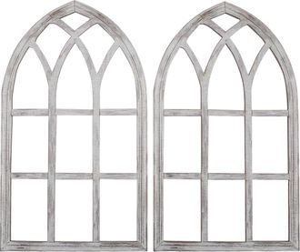 BESPORTBLE Kichvoe 2er-Set Wanddekoration mit Bogenfensterrahmen: Dekorativer Holz-Fensterrahmen im Landhausstil, Kathedralen-Optik - Rustikale Holzbogen-Wanddek