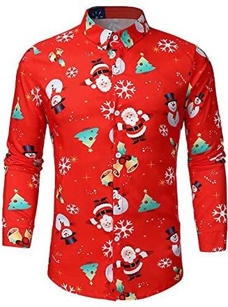 Generic Chemise de No&euml;l 3D pour homme - Chemise de No&euml;l amusante - T-shirt de No&euml;l Ugly - Tenue de No&euml;l - Tenue de loisirs - Tenue de No&euml;l - Famille, rouge, X