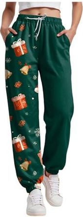 Generic Pantalon de Noël confortable pour femme, jogging élastique taille haute avec imprimé festif, pantalon de survêtement ample avec cordon de serrage pour