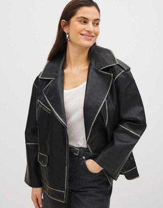 NA-KD Bikerjacke aus gewaschenem PU in Schwarz