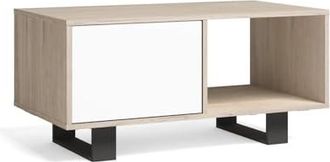 Skraut Home Couchtisch mit T&uuml;ren, Esszimmer, Modell Wind, Farbe Eiche, Farbe Wei&szlig;, Ma&szlig;e 92 x 50 x 45 cm H&ouml;he