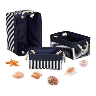 Relaxdays 10027839_45 Rangement Jeu de 3, Panier en Trois Dimensions, ray&eacute;, Motifs Marins, en Tissu, Polyester, Rayures Bleues, 1 &eacute;l&eacute;ment