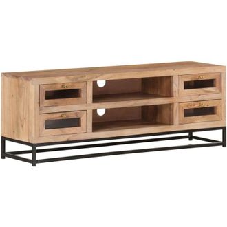 vidaXL Vidaxl - Meuble TV en bois dacacia massif 110x30x40 cm - 4 tiroirs et 2 &eacute;tag&egrave;res - Finition naturelle et design artisanal
