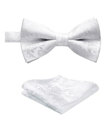 Hisdern Herren Wei&szlig; Fliege Floral Paisley Jacquard Verstellbare Fliege Einstecktuch Mit Hochzeit Party