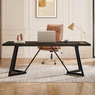 Tribesigns 180cm gro&szlig;er Schreibtisch, moderner Computertisch mit Metallgestell, rechteckiger Laptop-Schreibtisch f&uuml;r das B&uuml;ro zu Hause (schwarz)