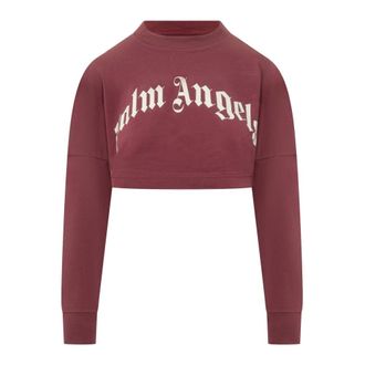 Palm Angels Femme, Sweatshirts et sweats &agrave; capuche, Rouge, Taille: 34 FR Curved Logo Cropped SweaT-shirt