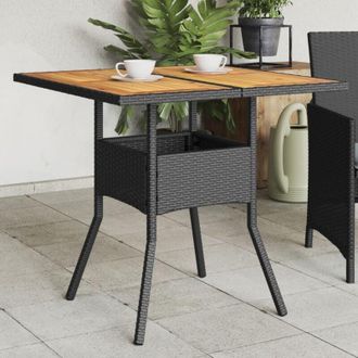 vidaXL Vidaxl - Gartentisch mit Holzplatte Schwarz 80x80x75 cm Poly Rattan