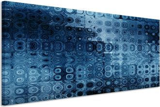 Paul Sinus Art Sinus Art 150x50cm Wandbild - Farbe Blau Petrol Panoramabild Wandbild auf echter Leinwand in sehr hoher Qualität - Abstrakt Geometrisch Kreise