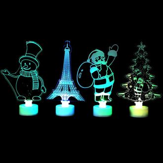 DOITOOL 4St&uuml;cke Teiliges Farbenfrohe LED Tischlampe Weihnachtsdeko Nachtlicht mit Weihnachtsbaum Schneemann Santa Claus und Farbwechselndem Design f&uuml;r Schlafz
