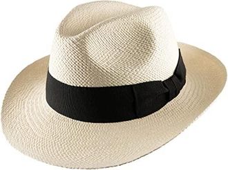 Classic Italy Authentique Chapeau Panama, tressage Traditionnel en Équateur Large Bord, Homme ou Femme Bogart Brisa - Taille 57 cm - Blanchi