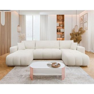 Best Mobilier Bestmobilier - Nicole - canapé panoramique en u 7 places convertible avec coffre en tissu