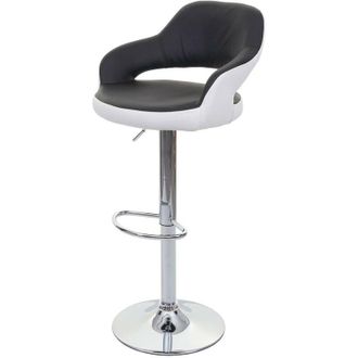Hhg Tabouret de bar 737, tabouret pivotant, avec dossier simili cuir, noir-blanc