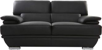 Miliboo Design-Ledersofa Zwei Plätze verstellbares Kopfstück Schwarz Ewing - Büffelleder