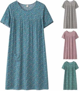 Generic Robe de nuit &agrave; imprim&eacute; floral pour femme, chemise de nuit &agrave; manches courtes, chemise de nuit tendance douce et l&eacute;g&egrave;re, coupe ample, chemise de nuit cl