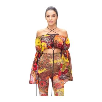 F**k Crop Top - - Tops - Damen - Mehrfarbig - L