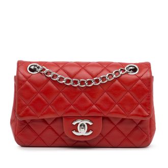 Chanel Red Lambskin Mini Classic Single Flap Bag