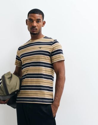 Barbour Tartham kurz&auml;rmeliges tailliertes Streifen-T-Shirt in Beige-Neutral