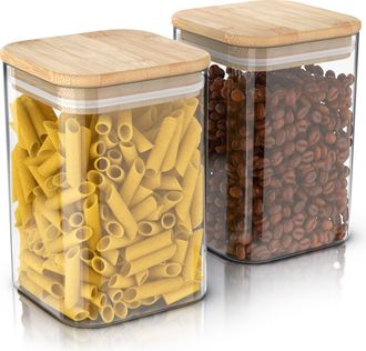 Arendo Vorratsgl&auml;ser mit Deckel - 2er Set - Beh&auml;lter aus Glas - hitzebest&auml;ndig - Vorratsdosen mit Bambusdeckel - luftdicht - f&uuml;r M&uuml;sli Zucker Mehl Kaffee Rei