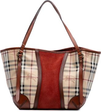 Burberry Shopper - Small Suede Trimmed Haymarket Check Coated Canvas - Gr. unisize - in Braun - f&uuml;r Damen