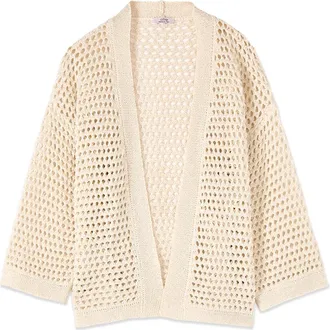Oltre Femme, Pulls, Blanc, Taille: 38/40 FR Gilet en maille ajour&eacute;e en m&eacute;lange de coton