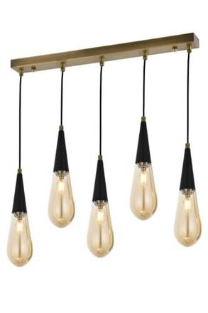 Opviq Industrial Chandelier with Metal Body & Glass Cap, 90 cm Length, Antiquation Finish | 5 x E14 Sockets, IP20, 220-240V | Perfect for Modern Spaces