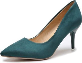Generic Escarpins à enfiler en daim synthétique à bout pointu pour femme - Confortables - Pour bureau, mariage, fête, Vert, 41.5 EU