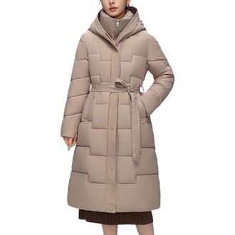 Generic Veste matelass&eacute;e l&eacute;g&egrave;re &agrave; capuche pour femme - Manteau alternatif avec ceinture, kaki, XXL