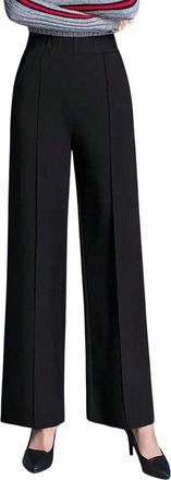 SOLY HUX Hose Damen Elegant Anzughose Hohe Taille Business Hosen mit Taschen Breite Bein Geradehose Einfarbig Casualshose Herbst Outfit Schwarz XXL