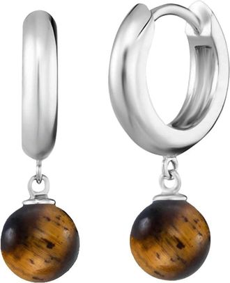 Engelsrufer Damen Creole aus Sterling Silber mit Tigerauge Perle Kraftstein Anhänger, Clipverschluss, nickelfrei, 13mm, ERE-TE-CR