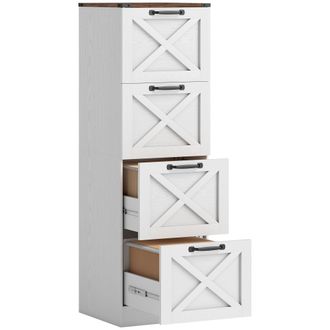 HOMCOM Schreibtisch-Schubladenschrank mit 4 Schubladen, Büro-Schubladenschrank, Aktenschrank, Druckerhalter, mit Hängeschiene für A4 und Letter, 40x40x131 cm