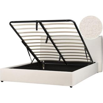 Beliani Bett mit Stauraum Boucl&eacute; LAVAUR 160 x 200 cm Cremewei&szlig;