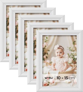 Woltu Bilderrahmen 10x15cm 5er Set Fotorahmen Holzrahmen mit Passepartout, zum vertikalen oder horizontalen Aufhängen/Aufstellen, Posterrahmen Collage Wandd