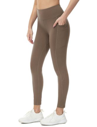 Baleaf Yogahose Damen 7/8 high Waist Kompression Thermohose Outdoor Winter wasserdichte Sporthose Skihose Fitness Hose Gym Braun XS