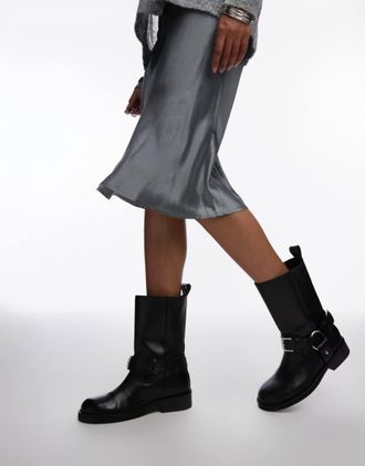 Topshop Leam - Biker-Stiefel aus hochwertigem Leder in Schwarz