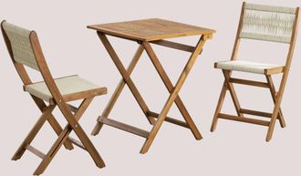 Sklum Sklum - Ensemble table de jardin pliante classique Delawer et 2 chaises Beige Cr&egrave;me