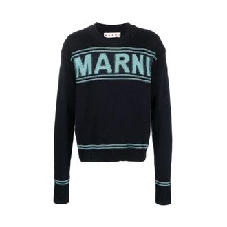 Marni Blau Logo Baumwoll T-shirt - - Knitwear - Herren - Blau - S
