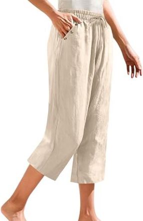 Generic Pantalon Femme Large L&eacute;ger Fluide en Lin pour Pantalon en Lin pour Femme Petit D&Eacute;t&eacute; D&eacute;contract&eacute; Coton Coupe Droite avec Poches Boutonn&eacute;es Yoga L&eacute;ger (