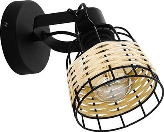 Eglo Deckenlampe Anwick 1, 1 flammige Deckenleuchte Vintage, Boho, Deckenstrahler aus Stahl und Rattan, Wohnzimmerlampe in Schwarz, Natur, K&uuml;chenlampe, Spo