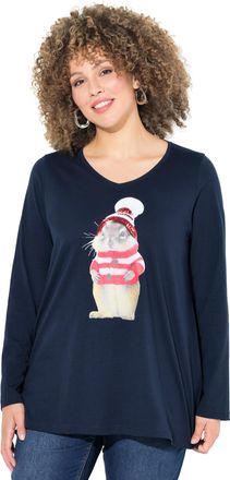 Ulla Popken Damen große Größen Übergrößen Plus Size Weihnachtsshirt, Eichhörnchen, V-Ausschnitt, Langarm