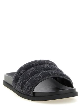Gucci GG Quilted Denim Slides - black