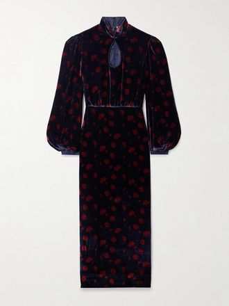 Saloni Domino Midikleid Aus Samt Mit Blumenmuster Und Cut-out - Blau