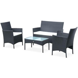 Sweeek Sweeek - Gartenset aus Polyrattan, 4 Pl&auml;tze Molt&egrave;s Schwarz / Ecru