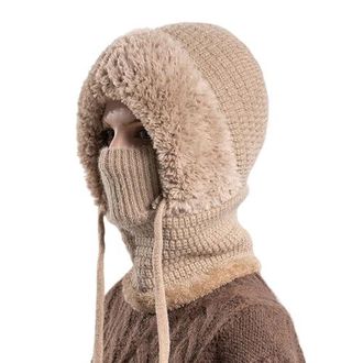 Generic Bonnet 3 en 1 pour femme, bonnet dhiver chaud tricot&eacute; avec &eacute;charpe et couvre-visage, chapeau thermique coupe-vent pour temps froid, id&eacute;al pour la marc