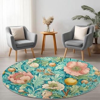Generic Couleur Tapis Fran&ccedil;ais Rond Antid&eacute;rapant, Vintage Magnifique Floral Motif Doux Tapis Poils Courts pour Salon Couloir Chambre Cuisine Descente de Lit -