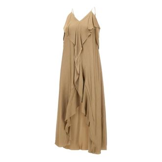 Kaos Kaos, Femme, Robes, Beige, Taille: 42 FR Robe Maxi &agrave; Volants et Col en V