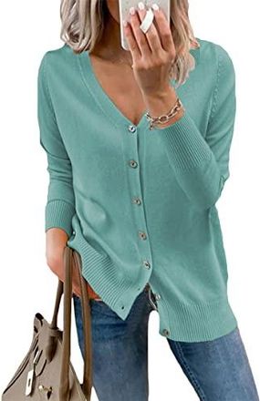 Minetom Femmes Cardigan Pull Manteau Manches Longues Tricoté Sweaters Gilet Casual Veste en Tricot avec Boutons Vert XL