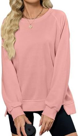 Generic Chandail surdimensionn&eacute; &agrave; col ras du cou pour femmes, chandail &agrave; manches longues, chandail d&eacute;contract&eacute; et tendance, tenue de printemps et dautomne, ro