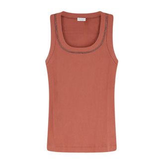 Brunello Cucinelli Femme, Tops, Orange, Taille: 42 FR Haut en jersey c&ocirc;tel&eacute;