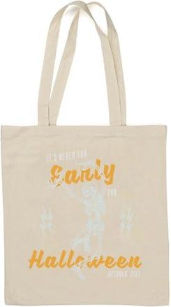 Generic Sac fourre-tout en coton naturel avec squelette dansant Inscription Its Never Too Early For Halloween Blanc